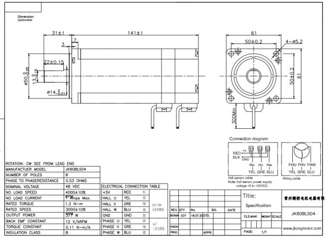 3000 Rpm 3 Phase Brushless DC Motor Nema 24 48V 377W For BLDC Driver ...